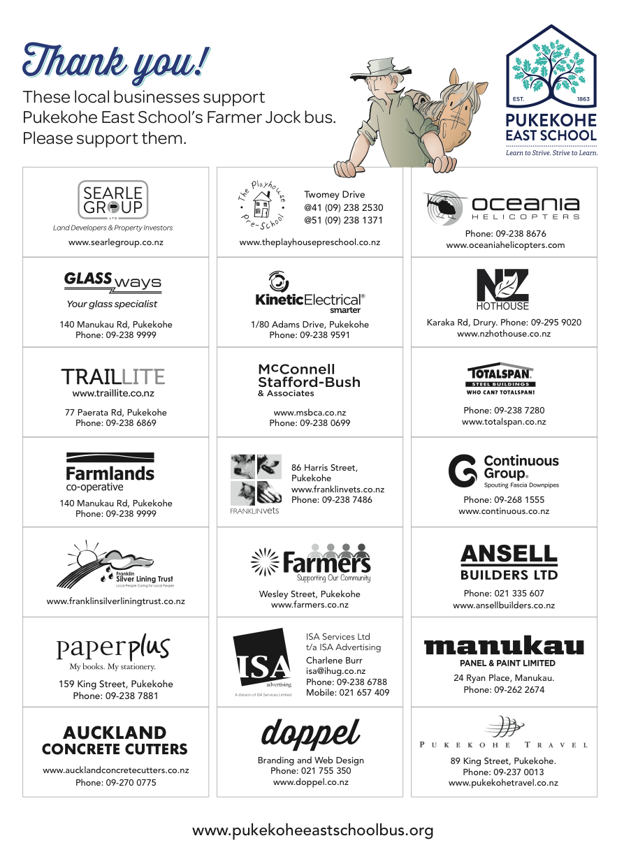 Introducing our Wonderful Supportive Bus Sponsors | Pukekohe East ...